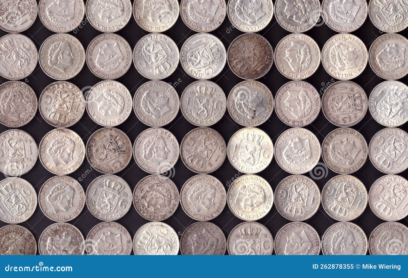 Grid of Old Dutch Silver Guilders Stock Image - Image of label, wood ...