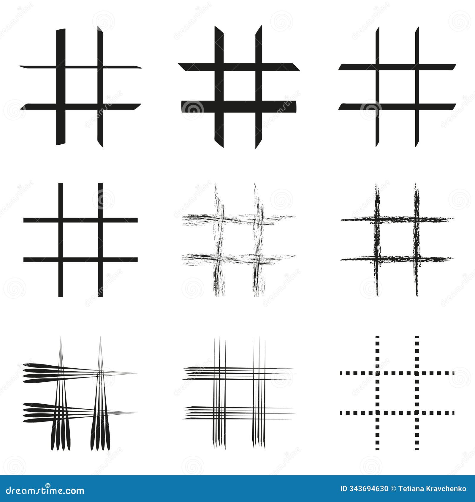 Grid Pattern Icons. Various Styles of Grids. Drawn Textured Elements ...