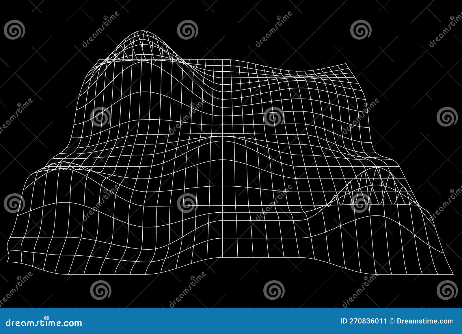 Distorted Terrain Wireframe On White Background. Grid Perspective ...