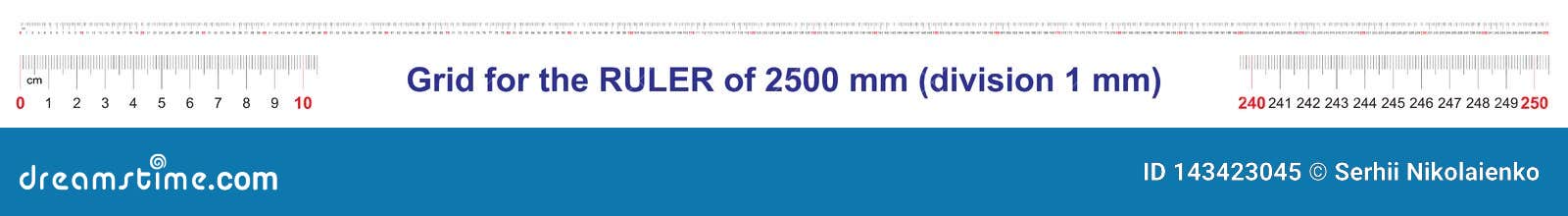 Grid for a Ruler of 2500 Millimeters, 250 Centimeters, 2,5 Meters ...