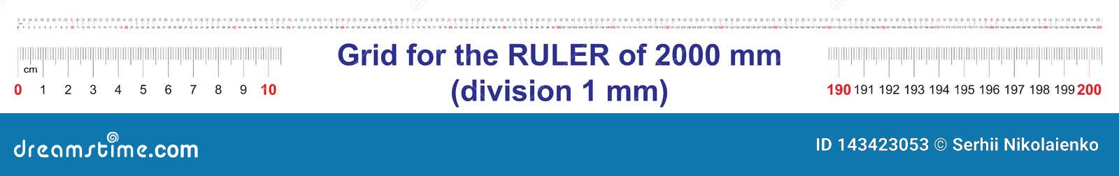 Grid for a Ruler of 2000 Millimeters, 200 Centimeters, 2 Meters ...