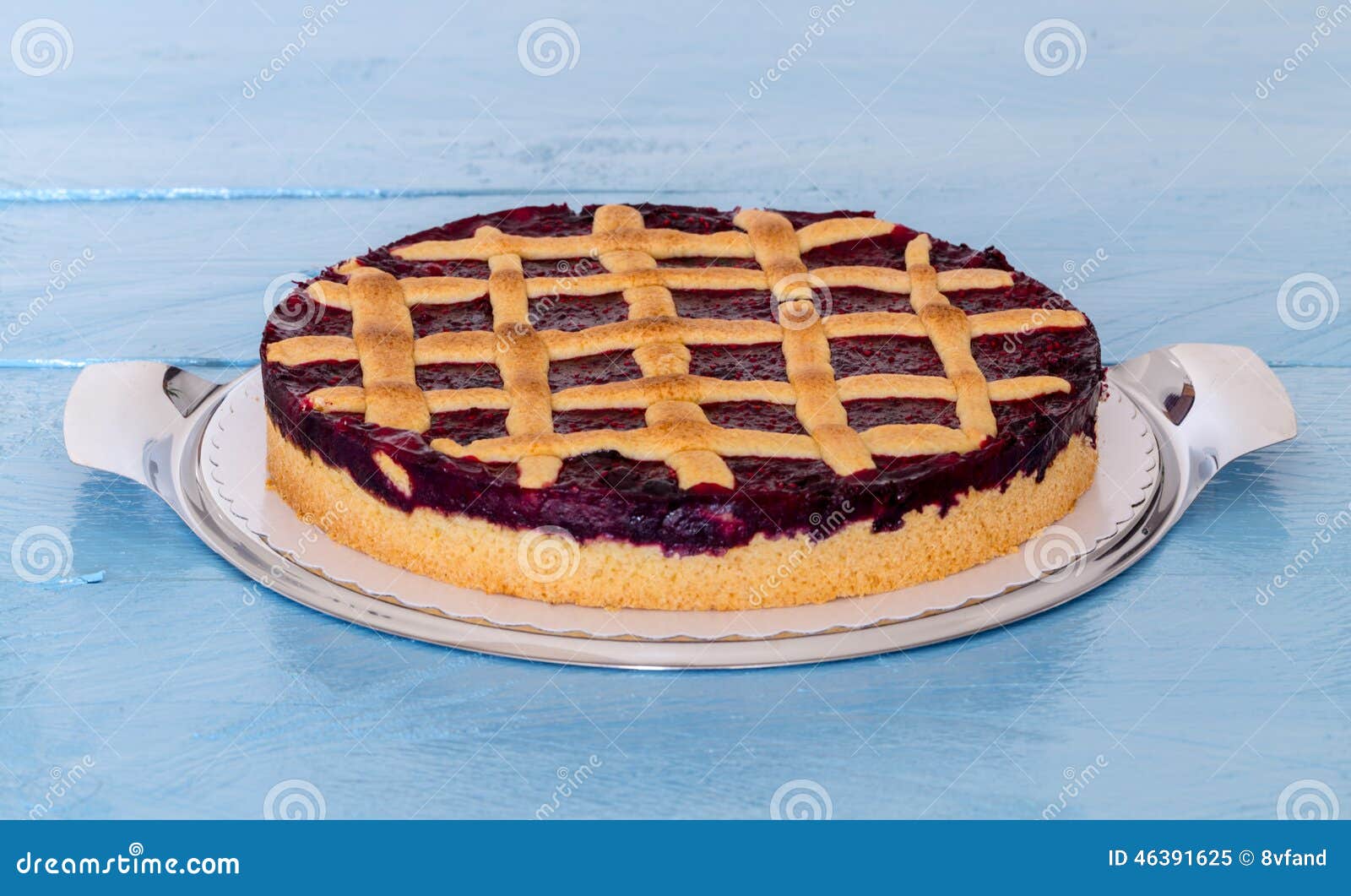 Grid Rustic Cake with Forest Berries on Blue Wood Stock Image - Image ...