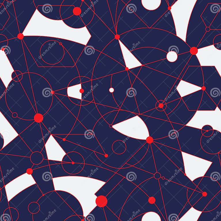 Grid Seamless Pattern with Random Geometric Shapes and Lines Stock ...