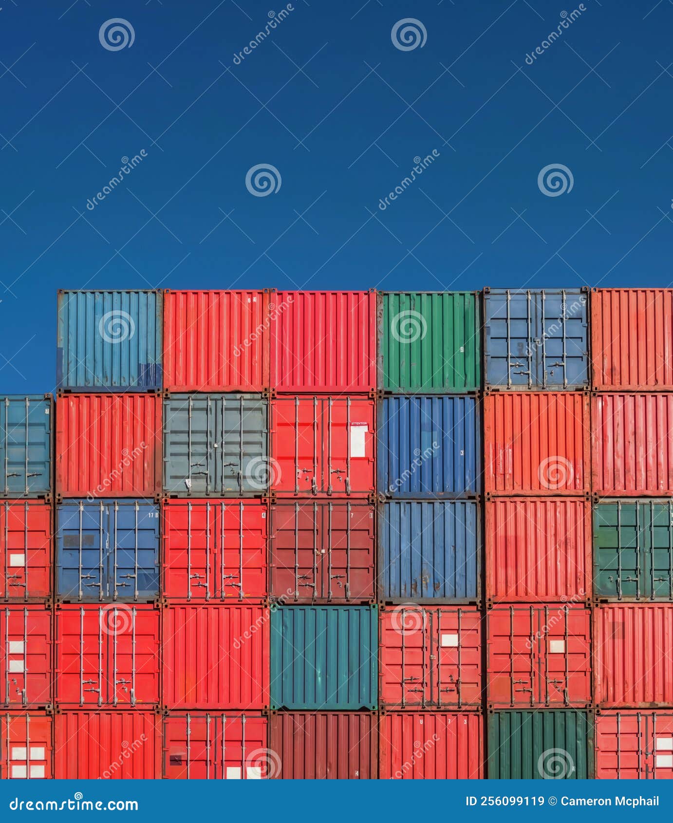 Grid of Shipping Containers Against Blue Sky Stock Image - Image of ...