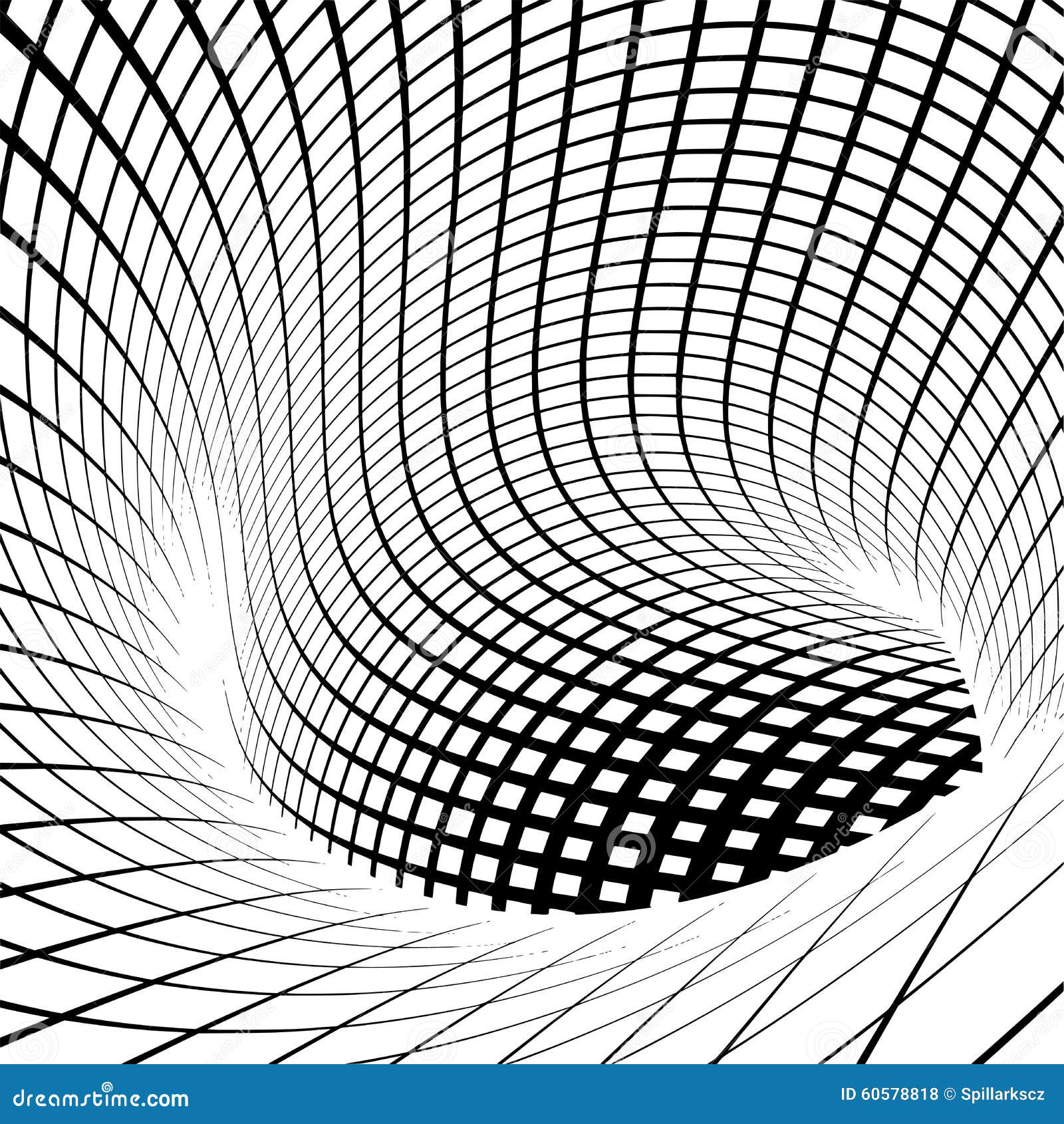 Grid Vortex Tunnel in Black and White Stock Vector - Illustration of ...