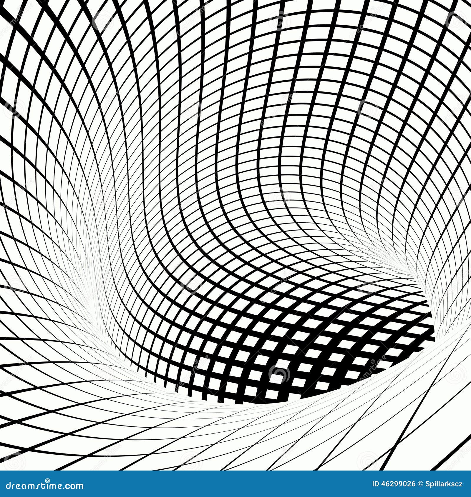 Grid Vortex Tunnel Black and White Stock Illustration - Illustration of ...