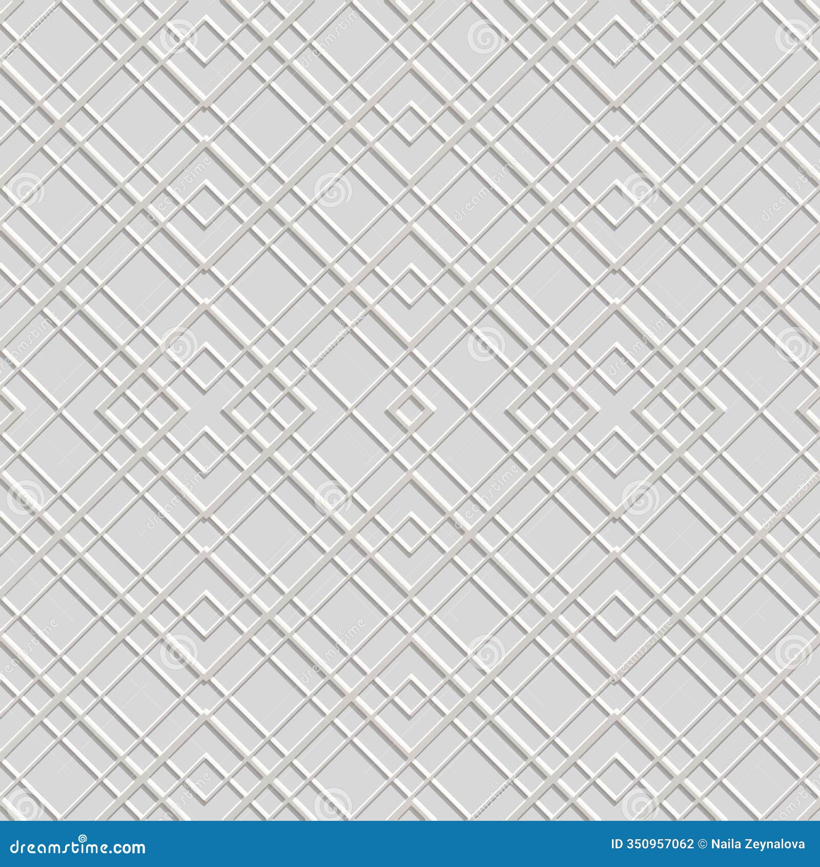 Grid Waffle Embossed Lines 3d Seamless Pattern. Emboss Textured White Background. Relief Rhombus ...