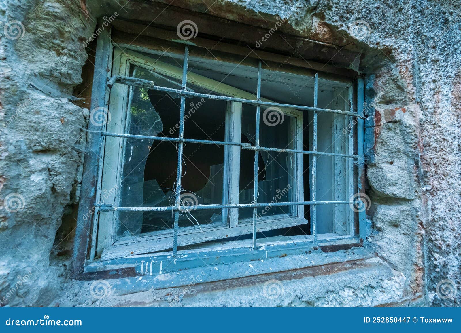 Grid on Window of Abandoned Building Stock Image - Image of shabby ...