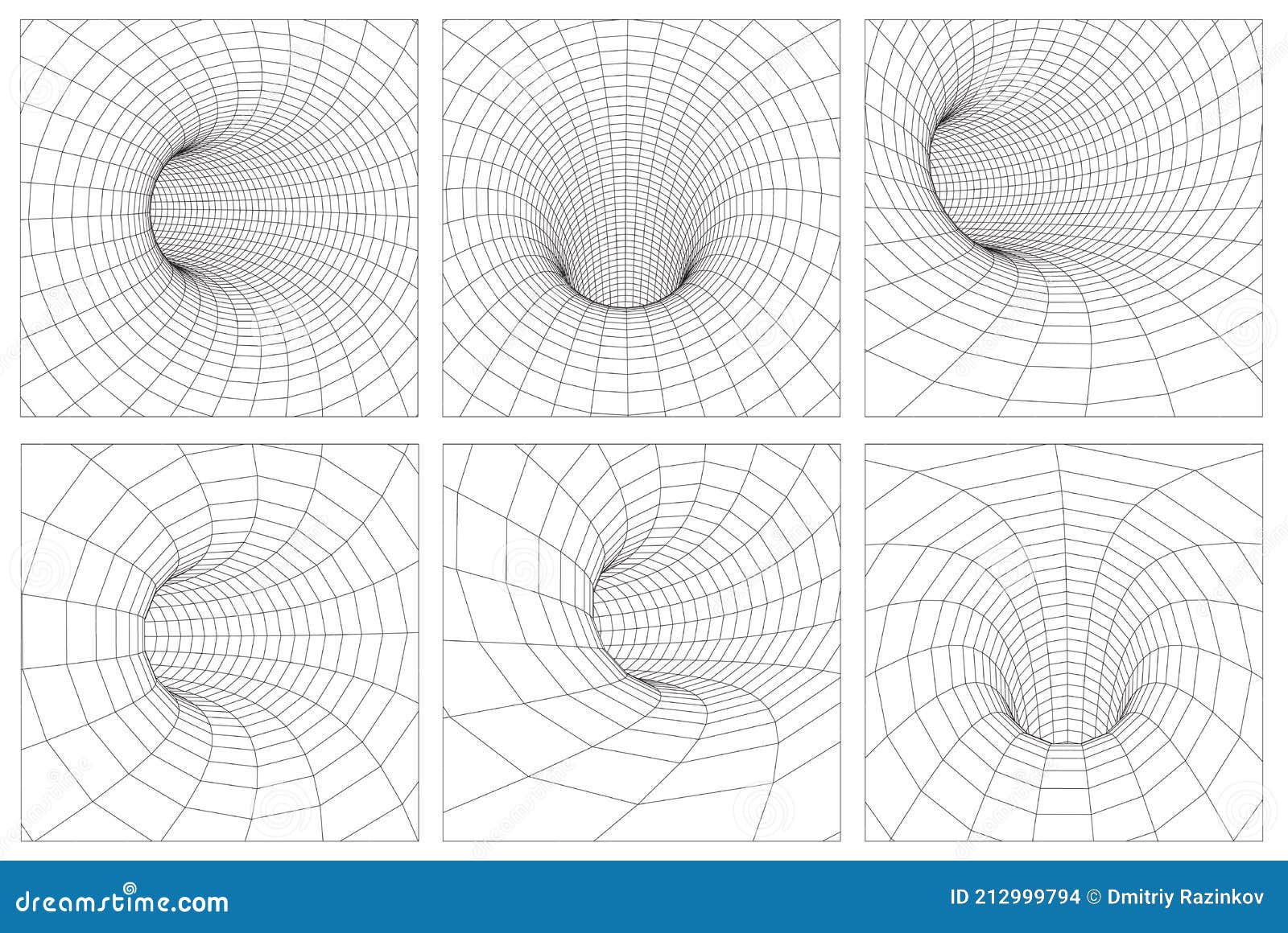 Wireframe 3D Tunnel. Perspective Grid. Mesh Wormhole Model. Detailed ...