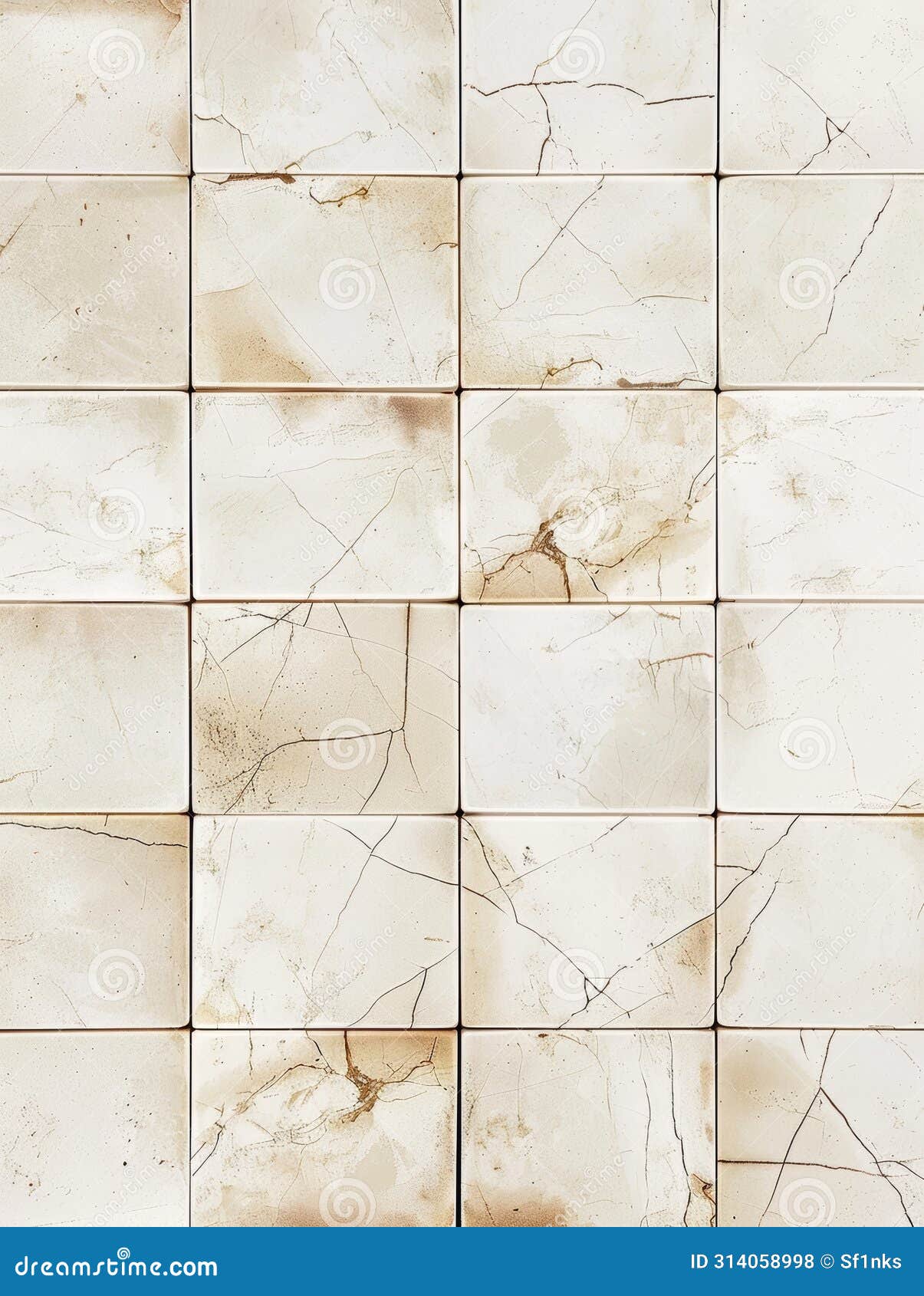 A Grid of Worn, Cracked, and Discolored Ceramic Tiles, Showcasing a ...