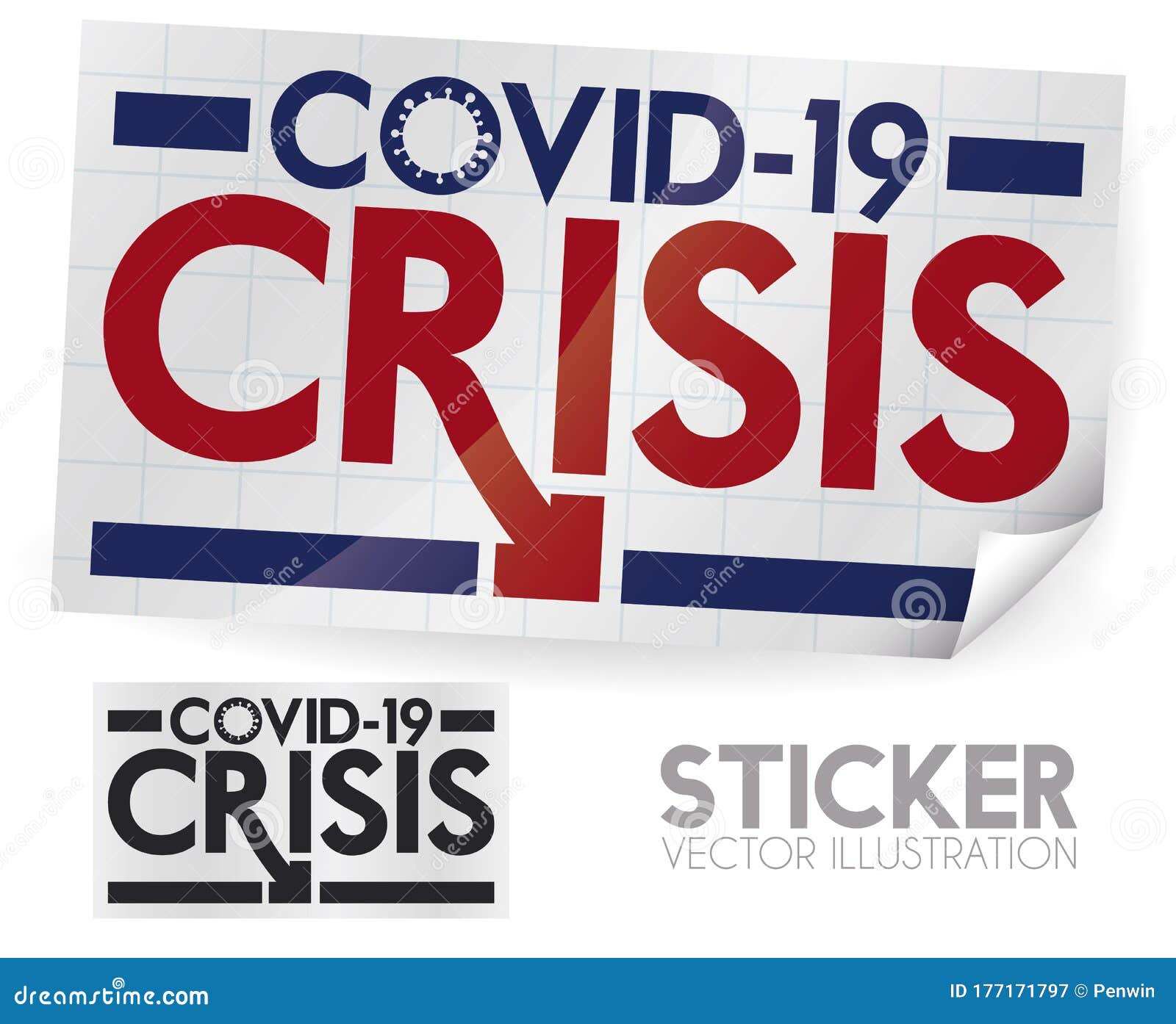 Gridded Sticker with Arrow Down Announcing COVID-19 Financial Crisis ...