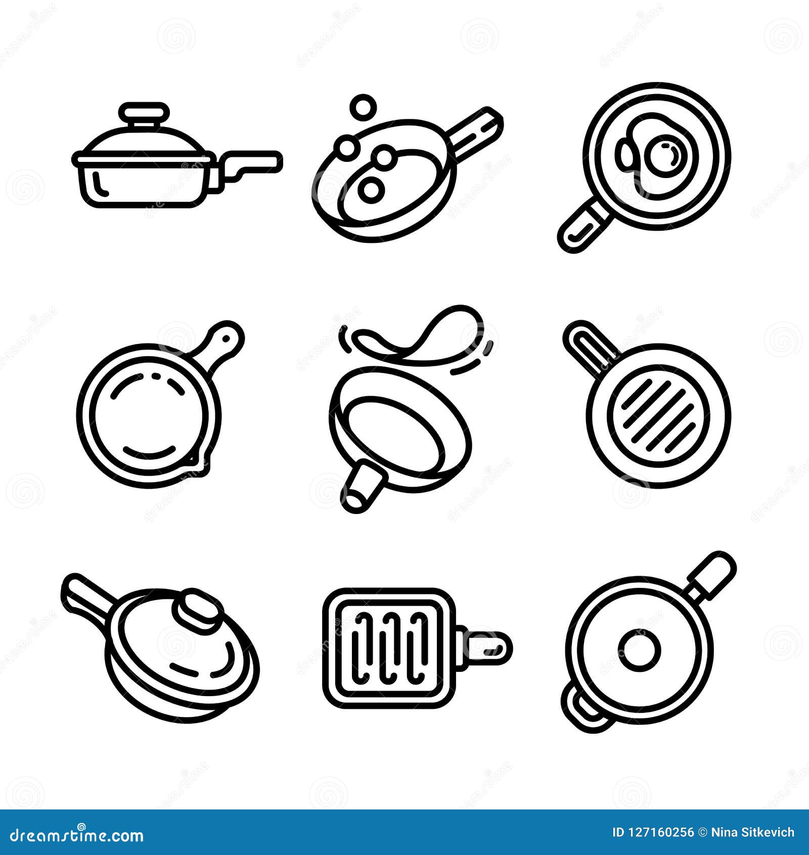 Griddle Icon Set, Outline Style Stock Vector - Illustration of icons ...