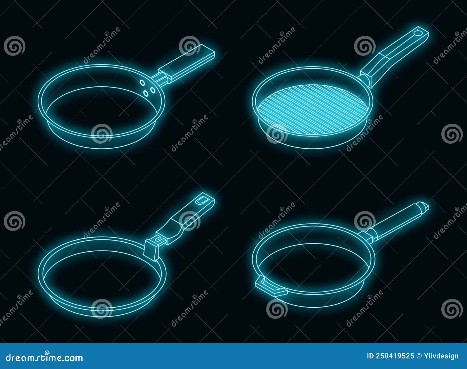 Griddle Pan Icon Set Vector Neon Stock Vector - Illustration of fillet ...
