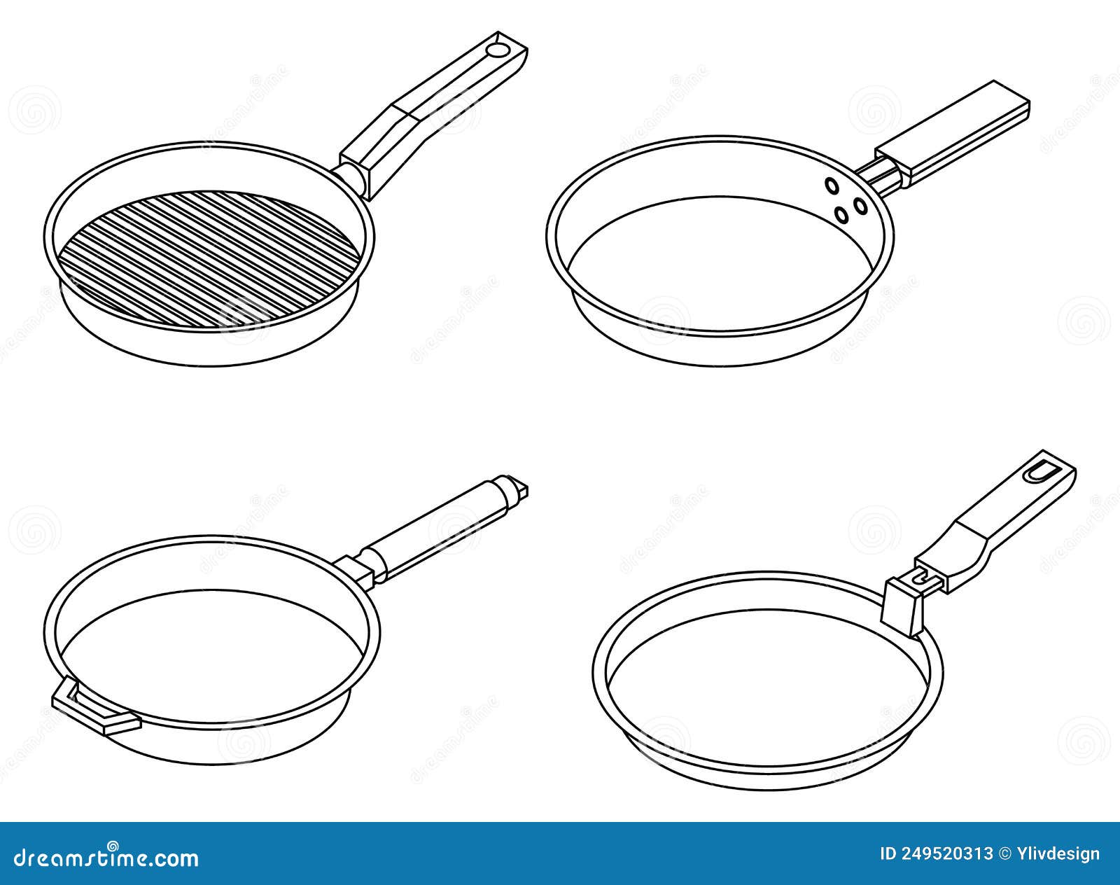 Griddle Pan Icon Set Vector Outine Stock Vector - Illustration of ...