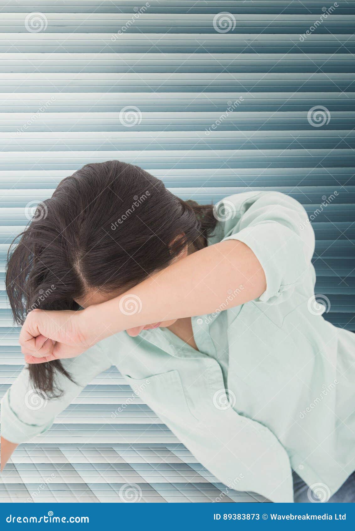 Grief Distressed Woman Against Blue Background Stock Image - Image of ...