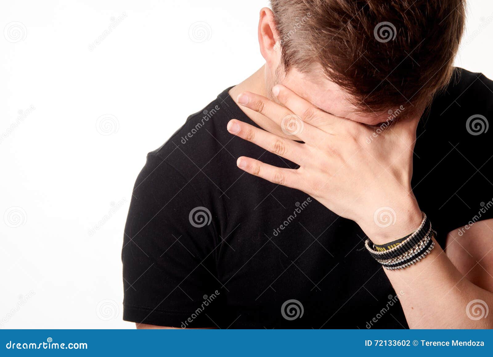 Grief Stricken Young Man with Light Beard, Holding Temples,isolated on ...