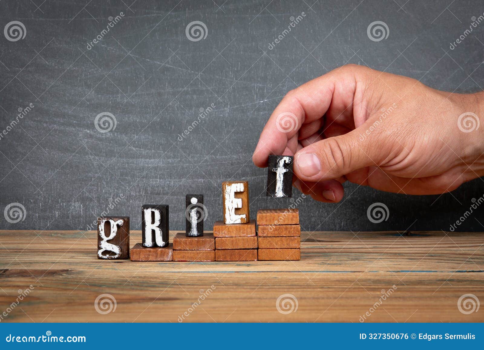 GRIEF. Wooden Letters, Alphabet Blocks on Steps Stock Photo - Image of ...