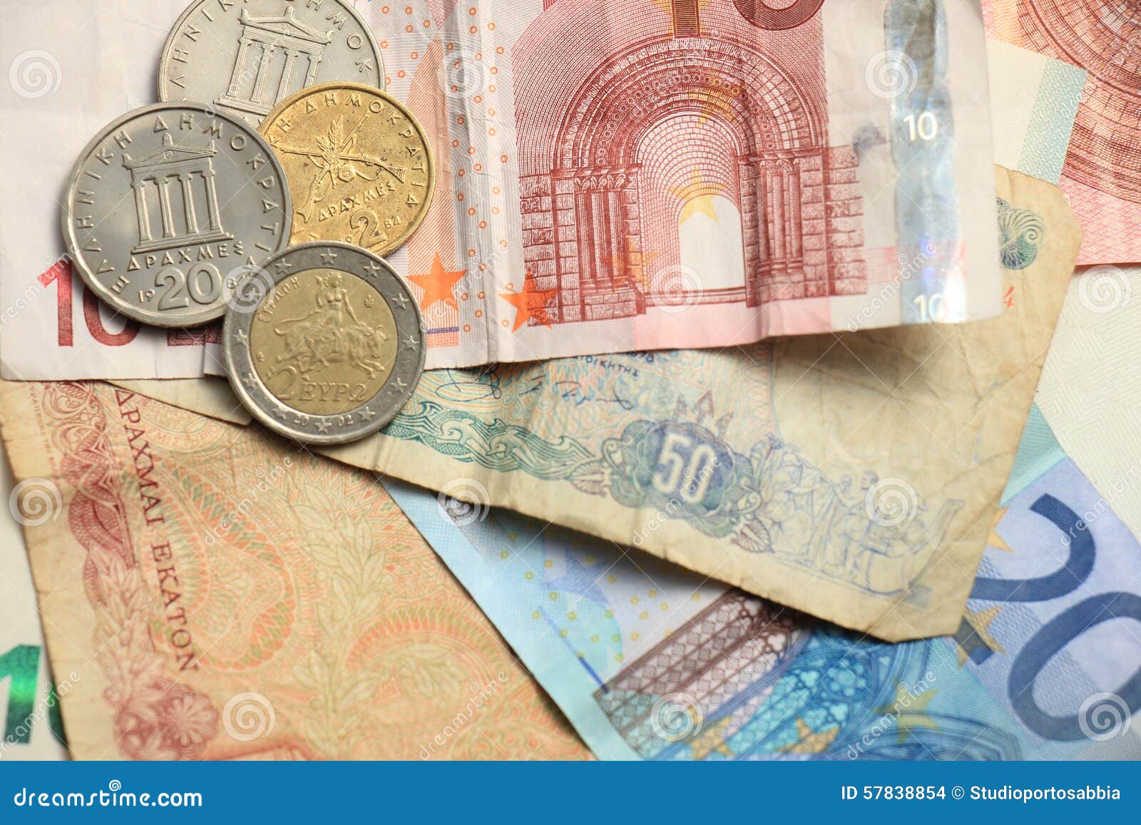 Grieks en euro geld stock foto. Image of contant, drachmen - 57838854