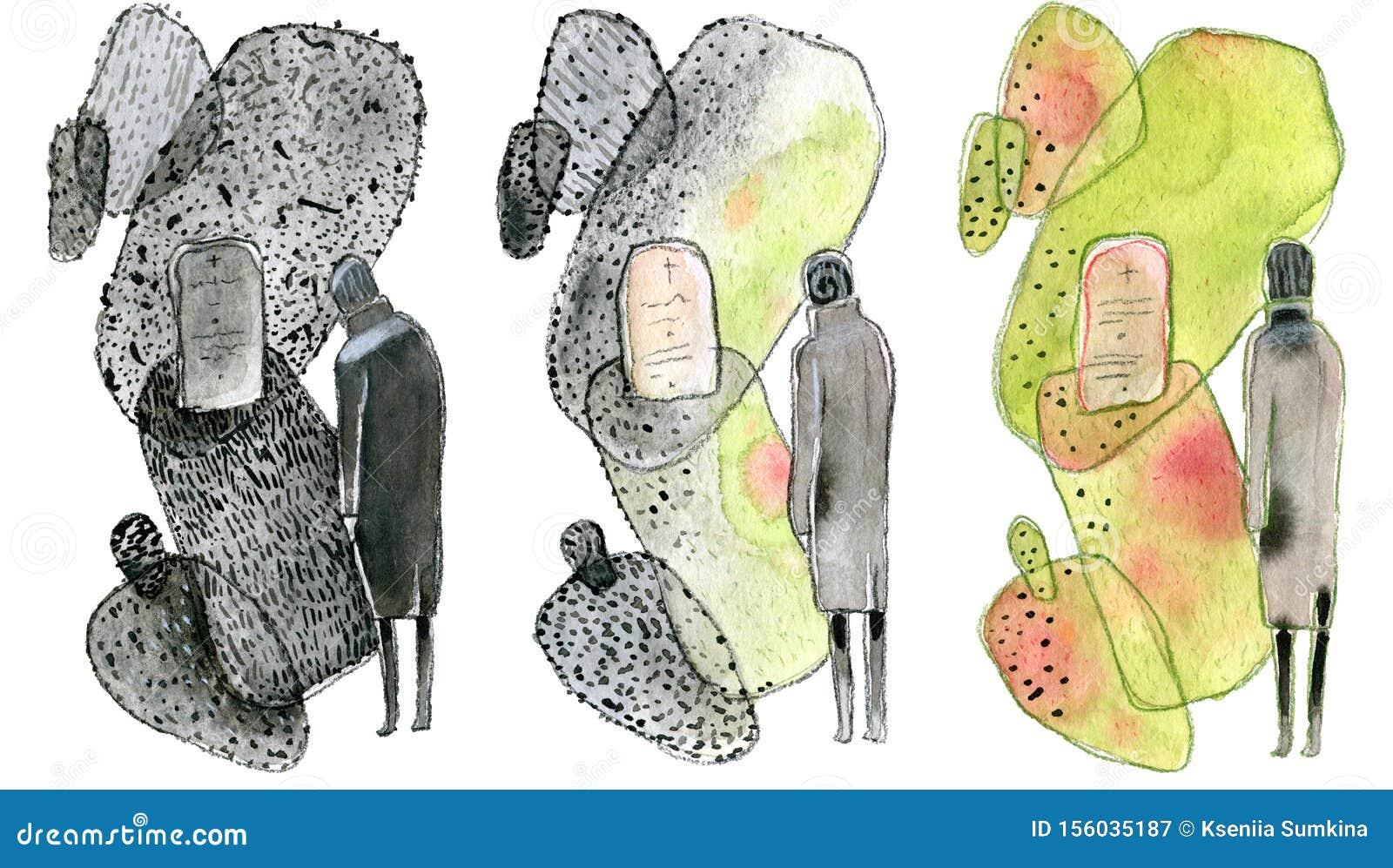 Grieving Man At The Grave. Set Of Illustrations | CartoonDealer.com ...