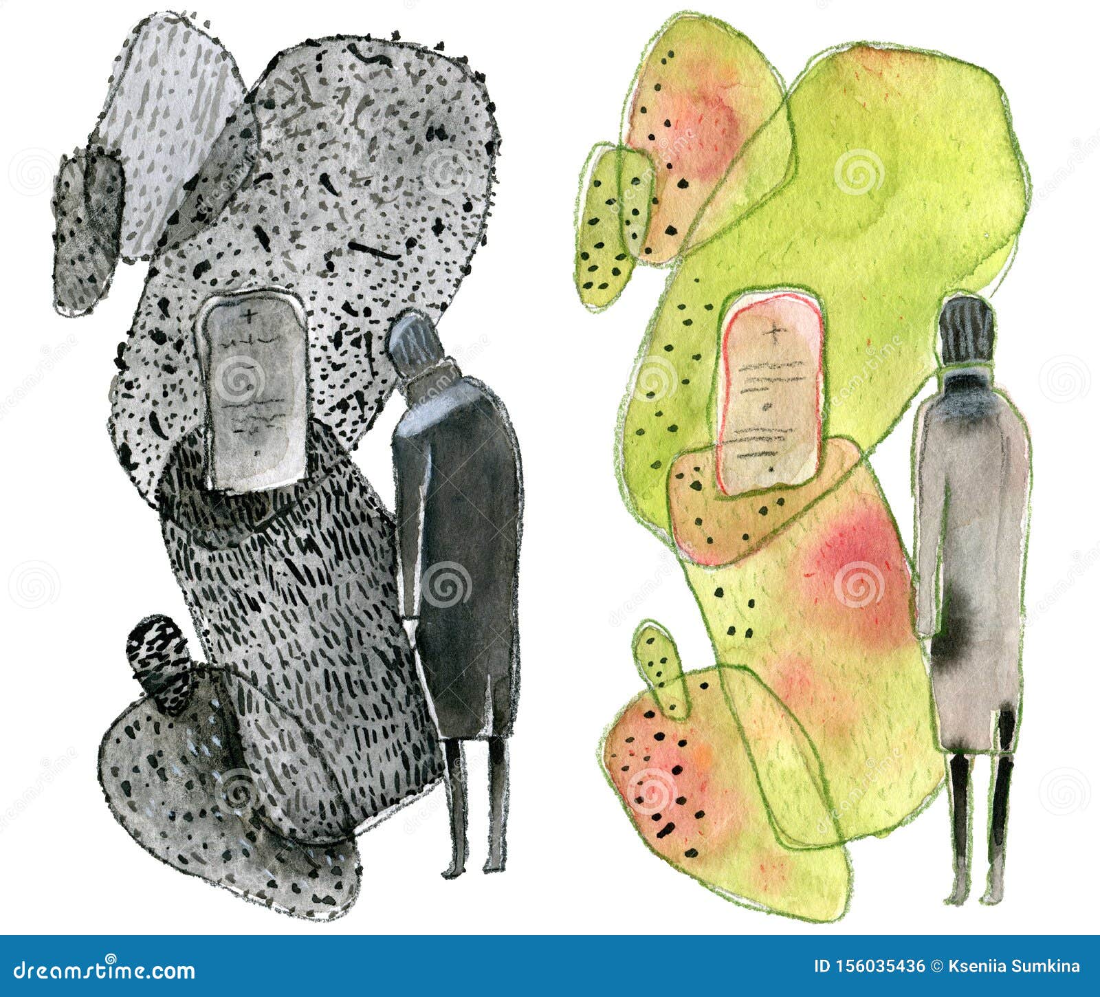 Grieving Man At The Grave. Set Of Illustrations | CartoonDealer.com ...