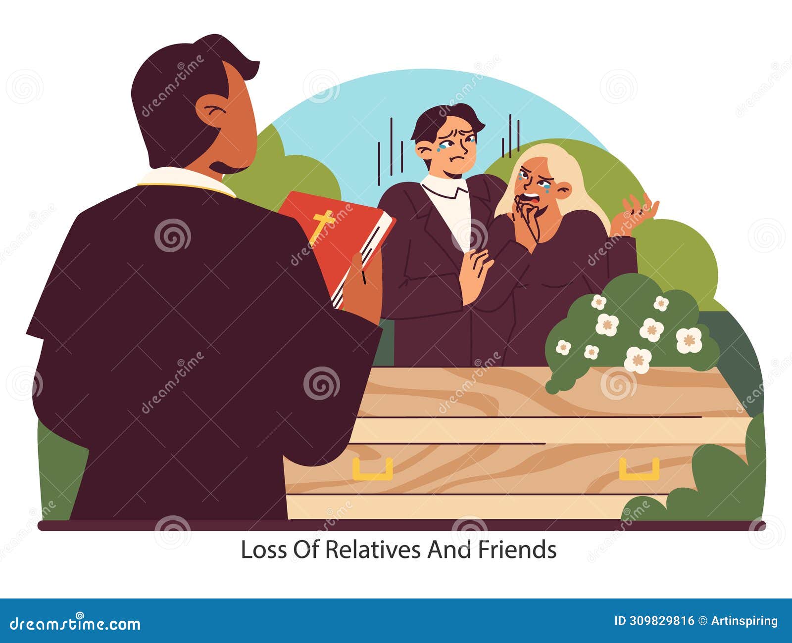 Grieving Process Depiction. Flat Vector Illustration. Stock ...
