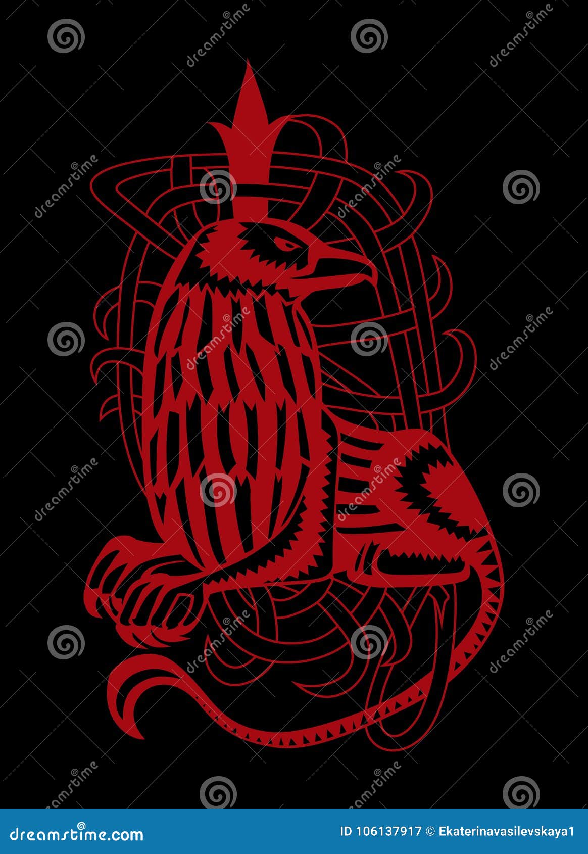 Griffin in Crown with a Tail. Stylized Graphic Image. Vector ...