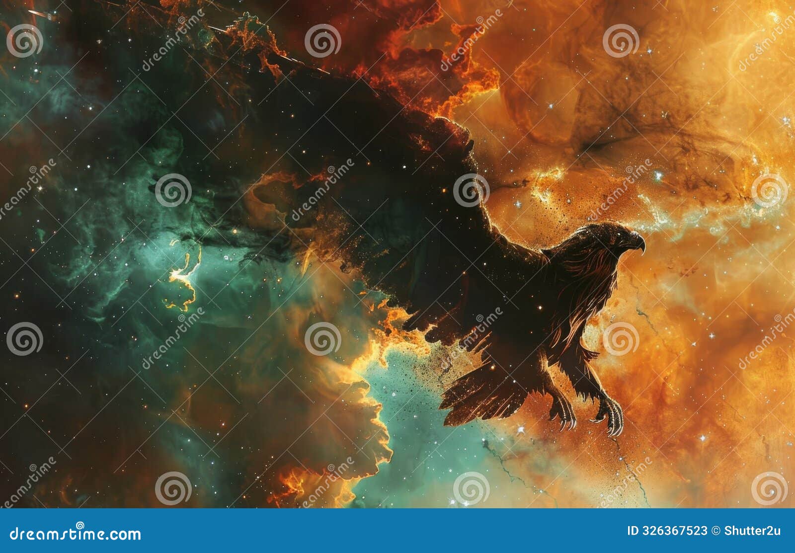 A Griffin Navigating a Space Nebula Blending the Mythical Creature with ...