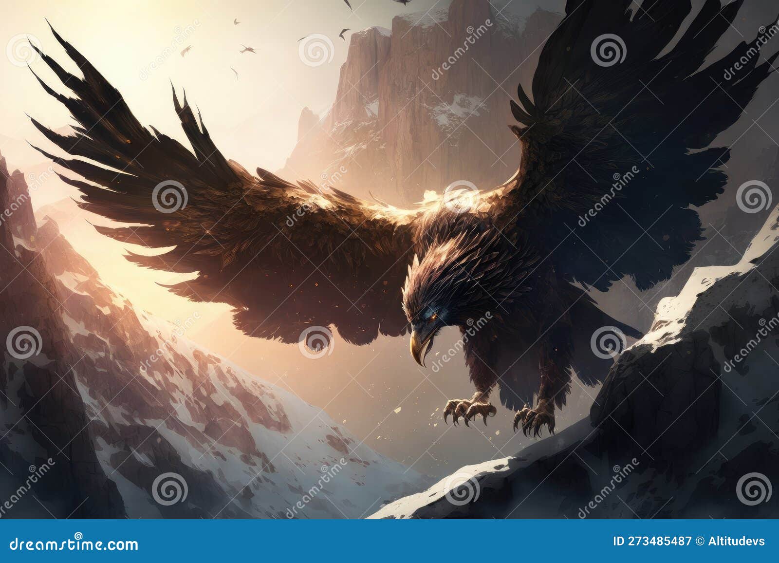 Griffin Soaring Over Mountain Range, Its Wings Casting Shadow Stock ...