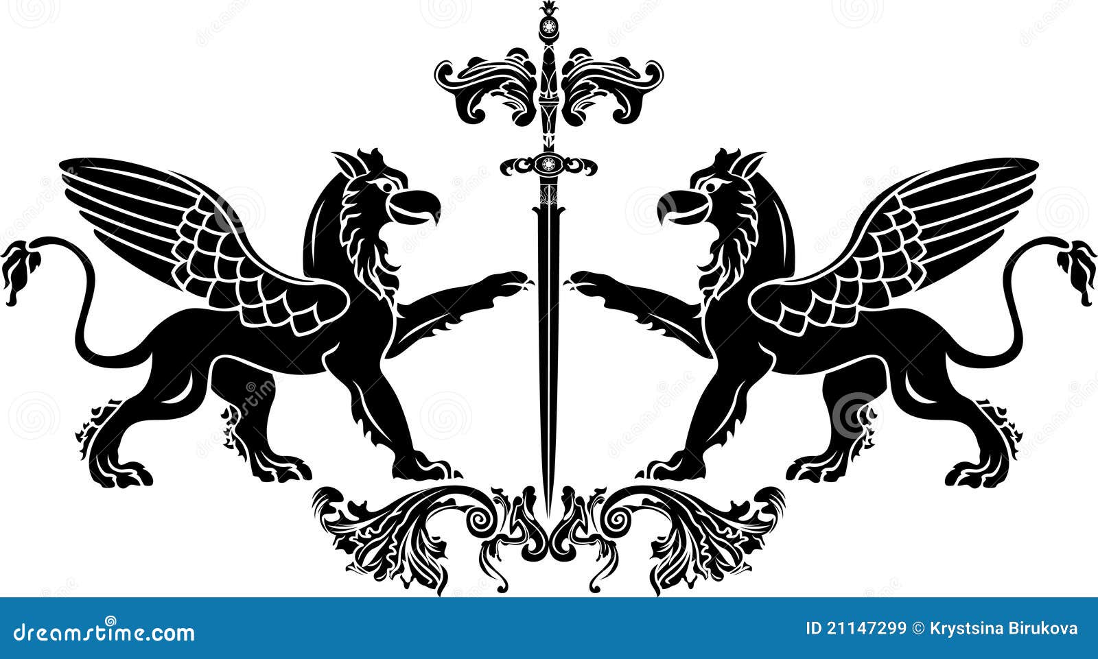 Griffin with sword stencil stock vector. Illustration of bird - 21147299