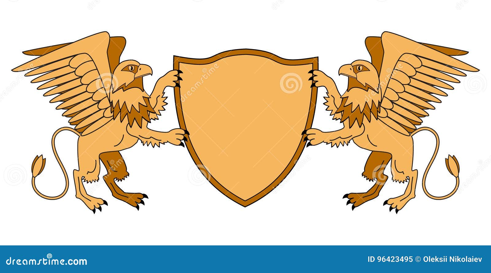 Griffins Holding A Shield. Emblem With Mythological Animals. Medieval ...