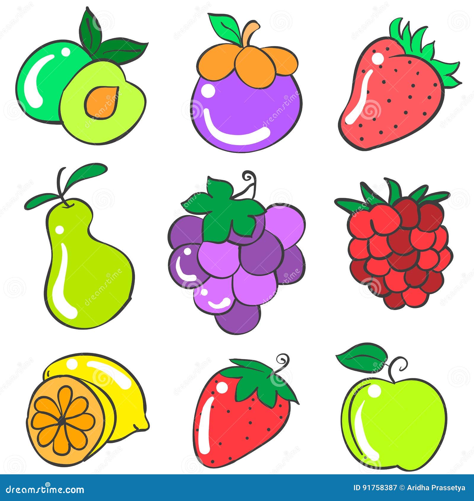 Griffonnage De La Diverse Collection De Style De Fruit Illustration de ...