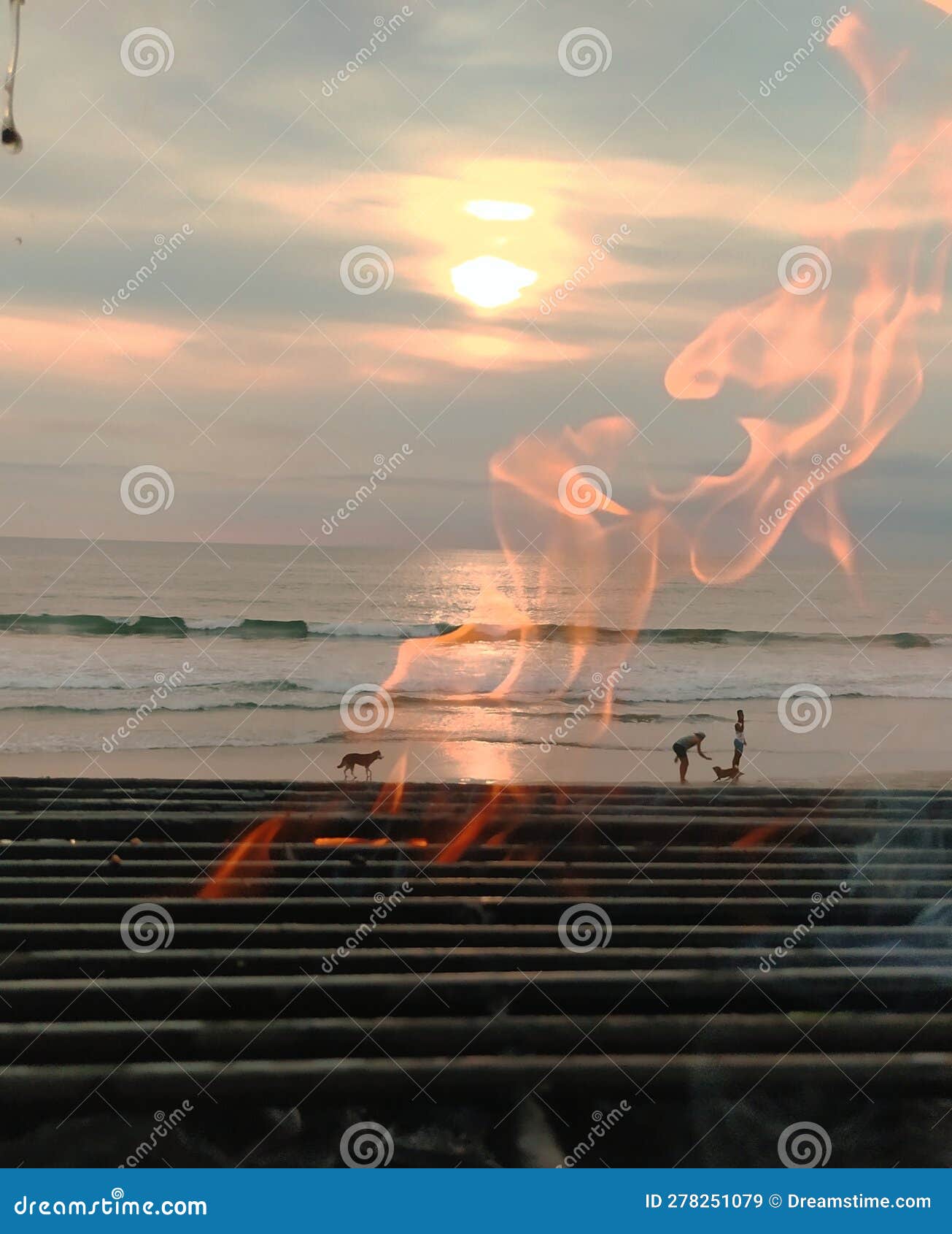 Griil sunset fire beach stock image. Image of beach - 278251079