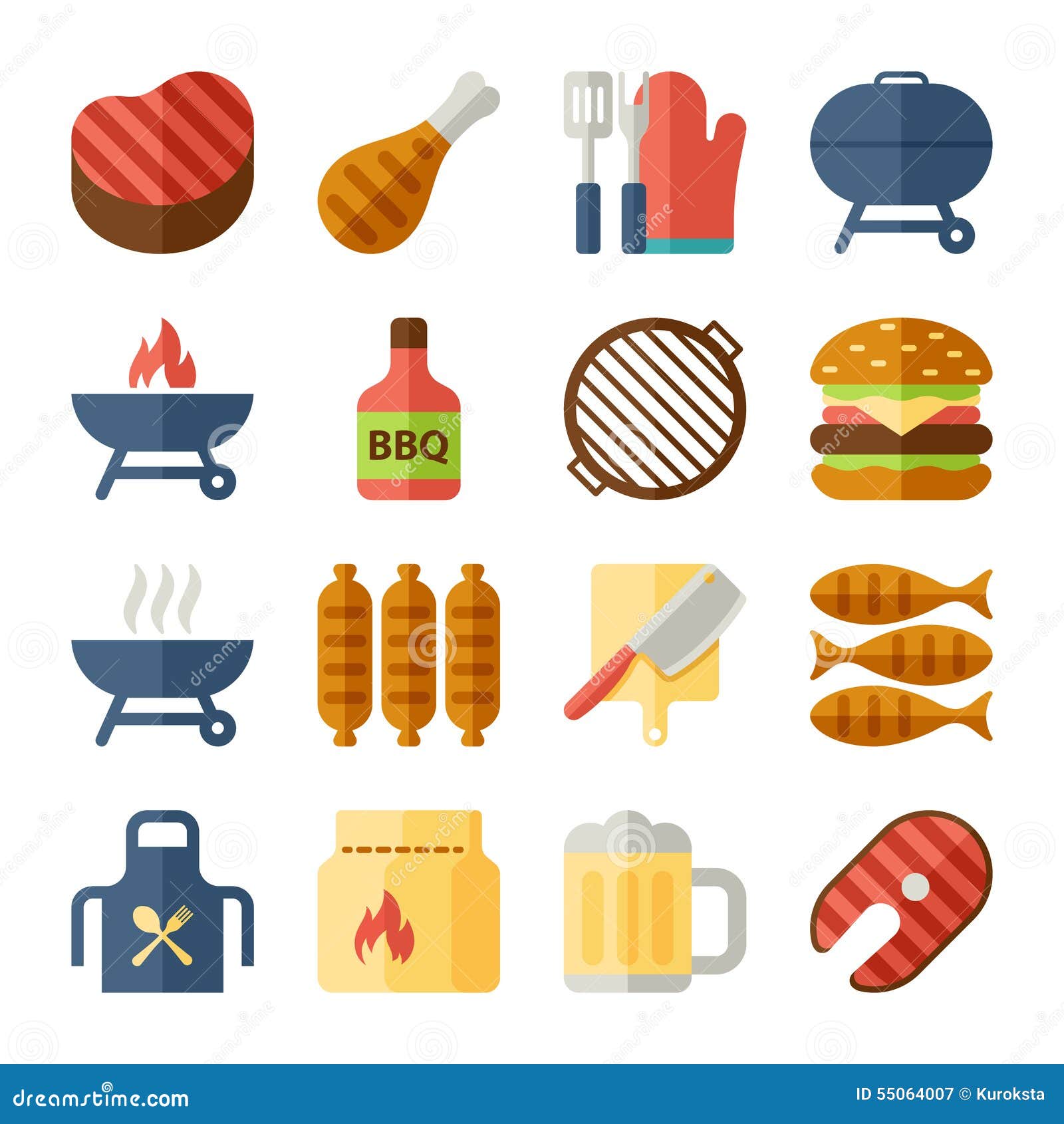 Grill and bbq flat icons stock vector. Illustration of cook - 55064007