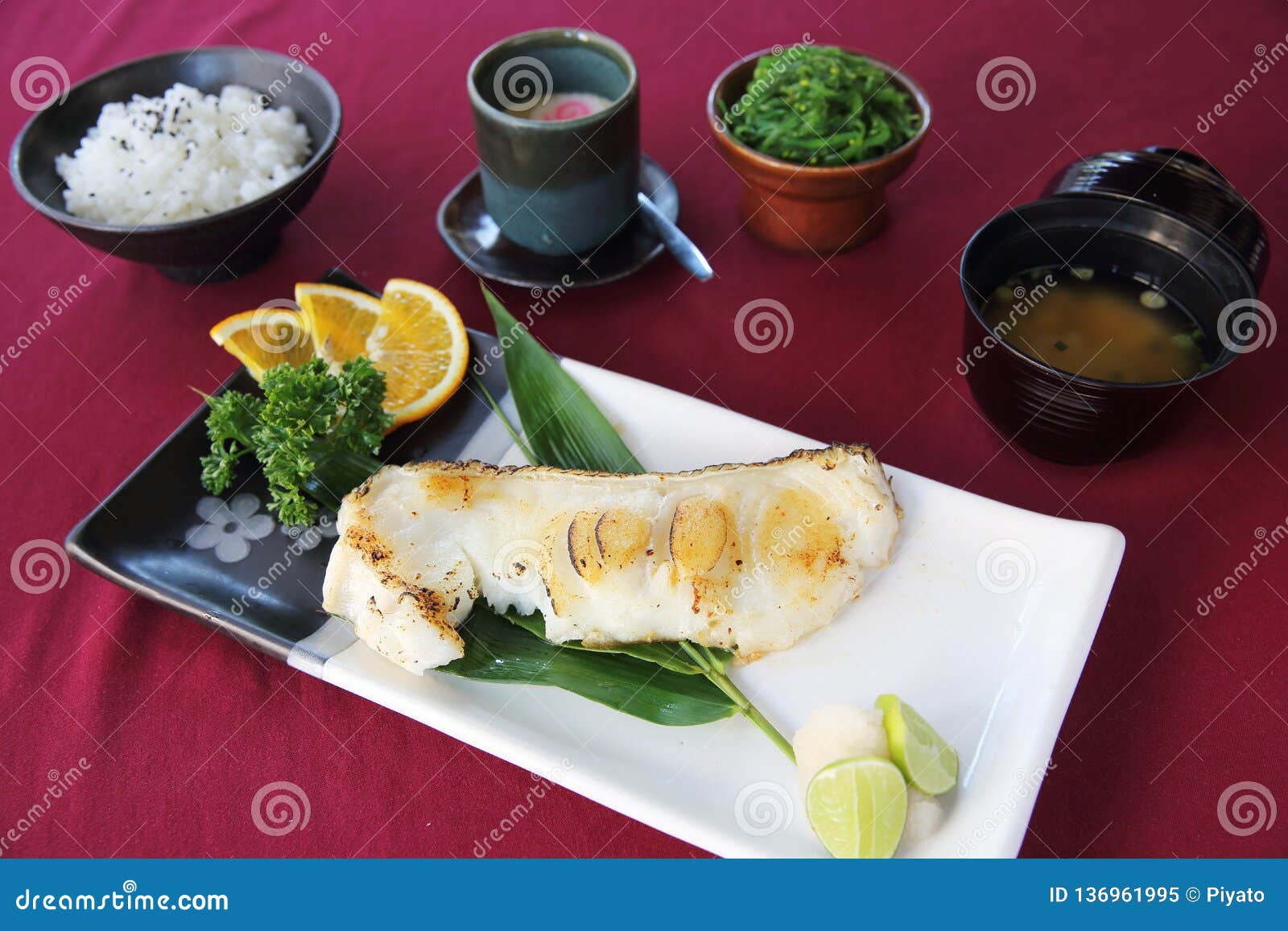 Grill Black Cod Set , Japanese Style Stock Image - Image of piece, meal ...