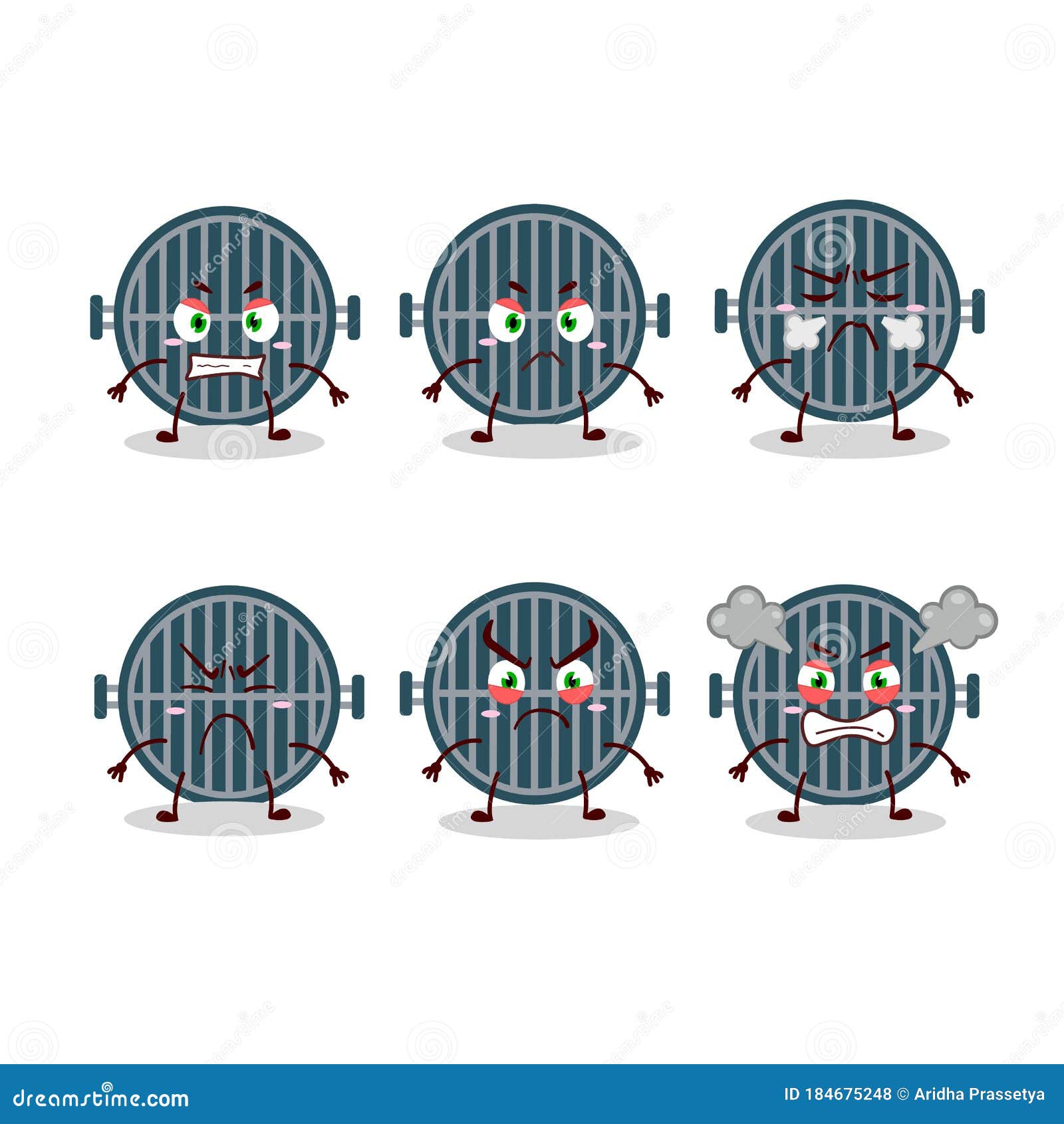 Grill Cartoon Character with Various Angry Expressions Stock Vector ...