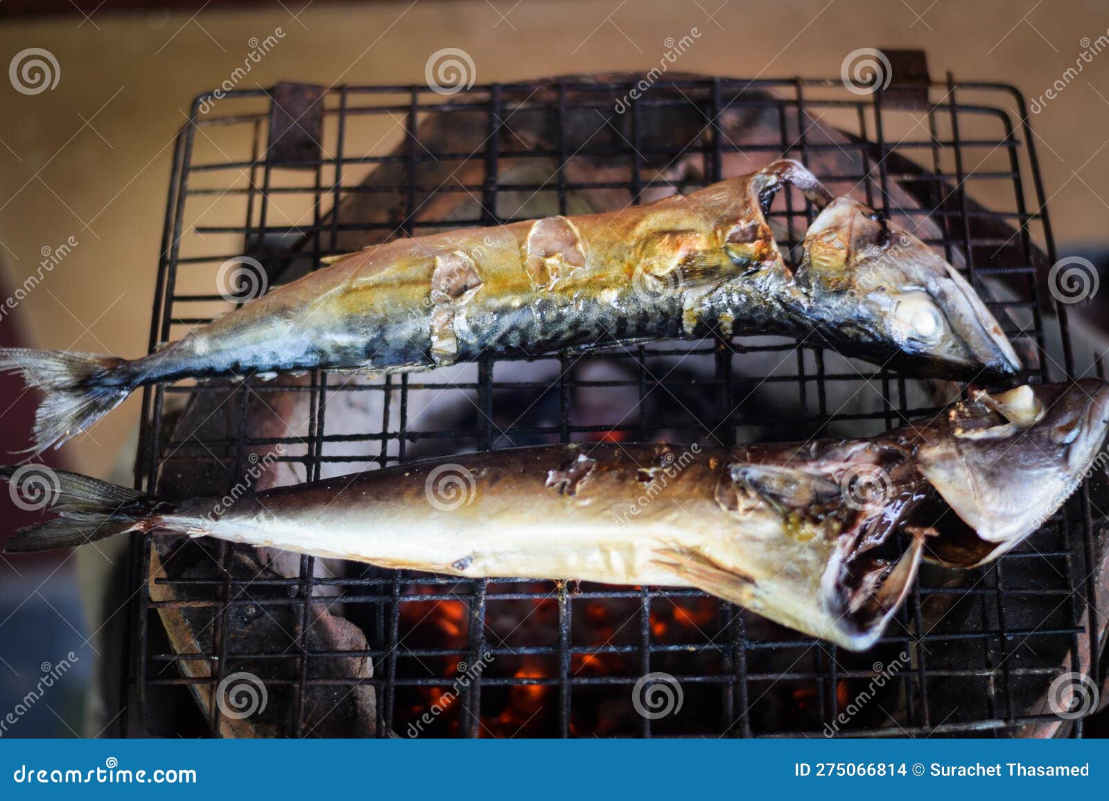 Grill Fish with Fire and Smoke Stock Photo - Image of fish, dish: 275066814