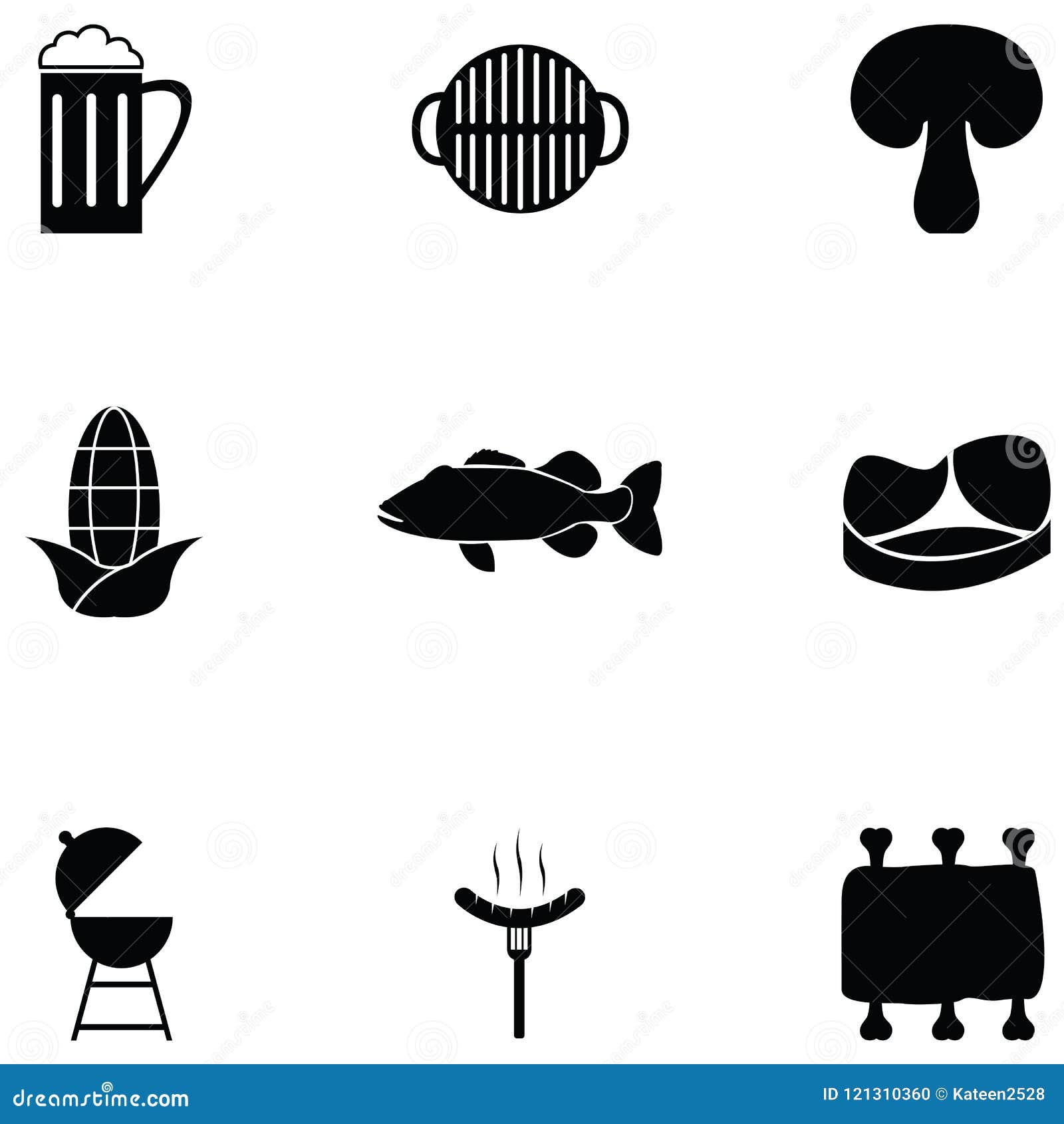 Grill icon set stock vector. Illustration of party, kitchen - 121310360