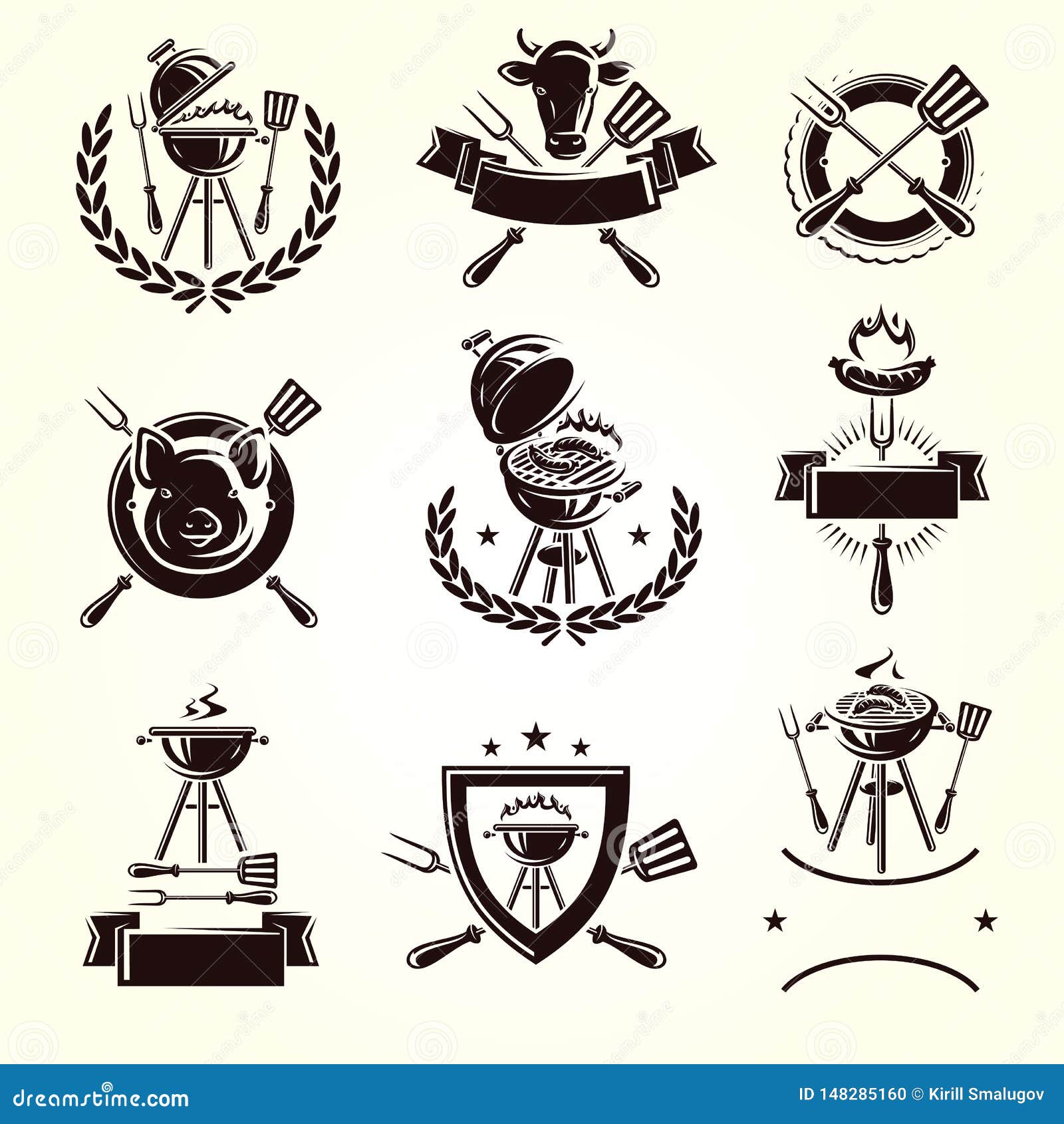 Grill Labels and Elements Set. Collection Icon Grill Stock Vector ...