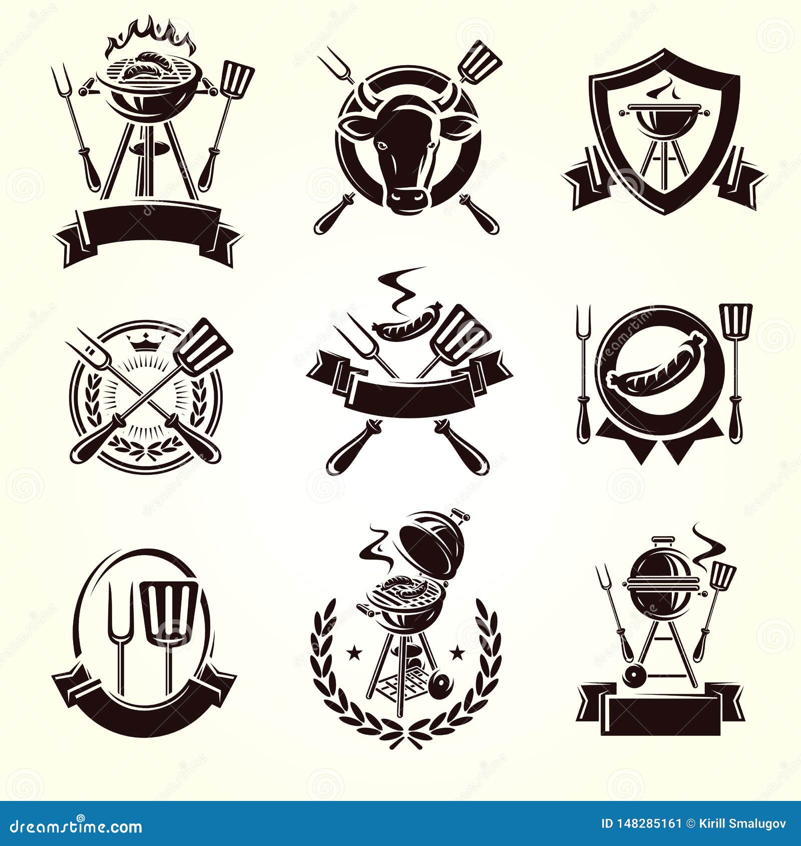 Grill Labels and Elements Set. Collection Icon Grill Stock Vector ...