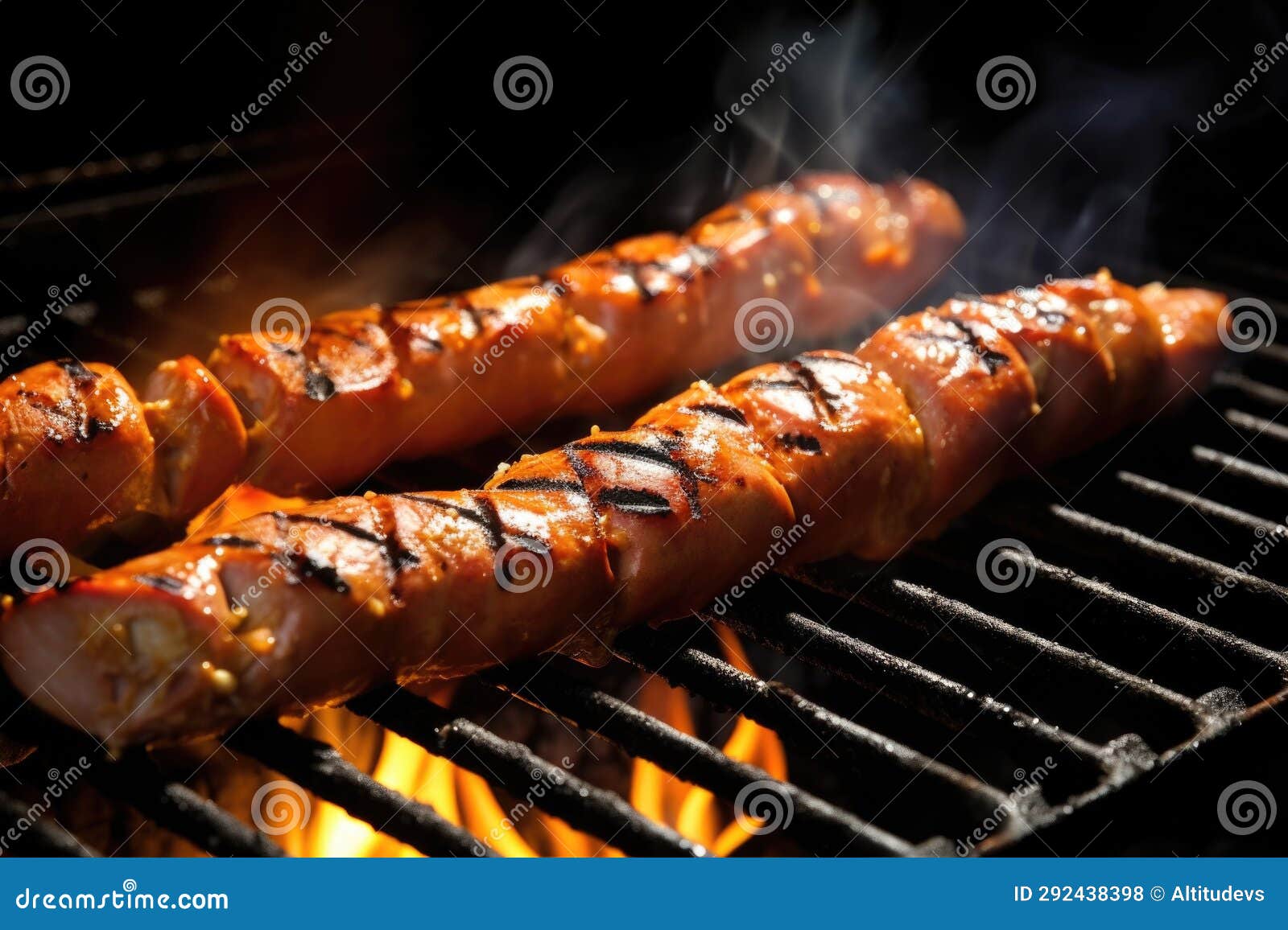 Grill Light Shining on Charred Hot Dogs Stock Photo - Image of barbecue ...