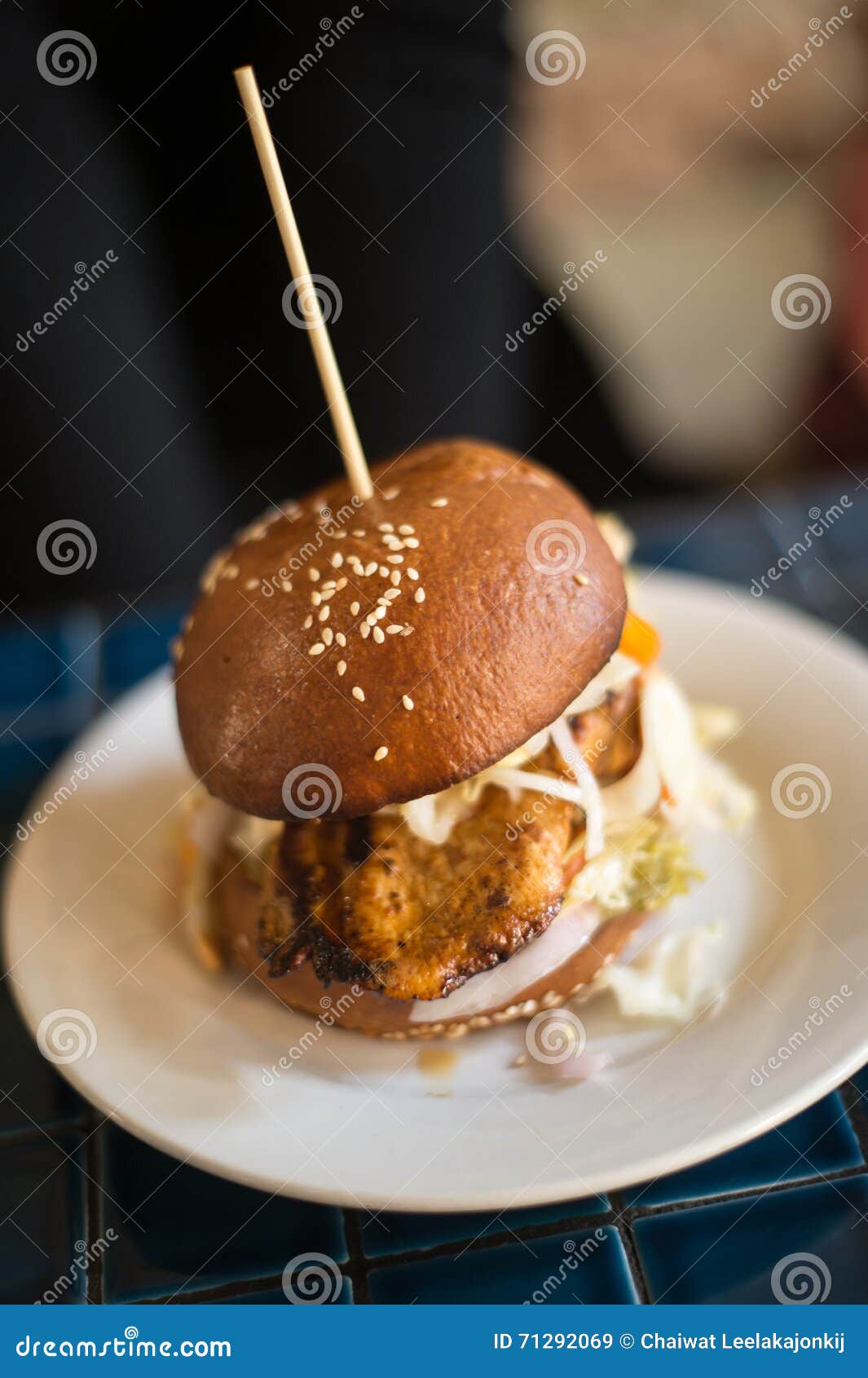 Grill Marinated Chicken Berger Stock Image - Image of close, closeup ...