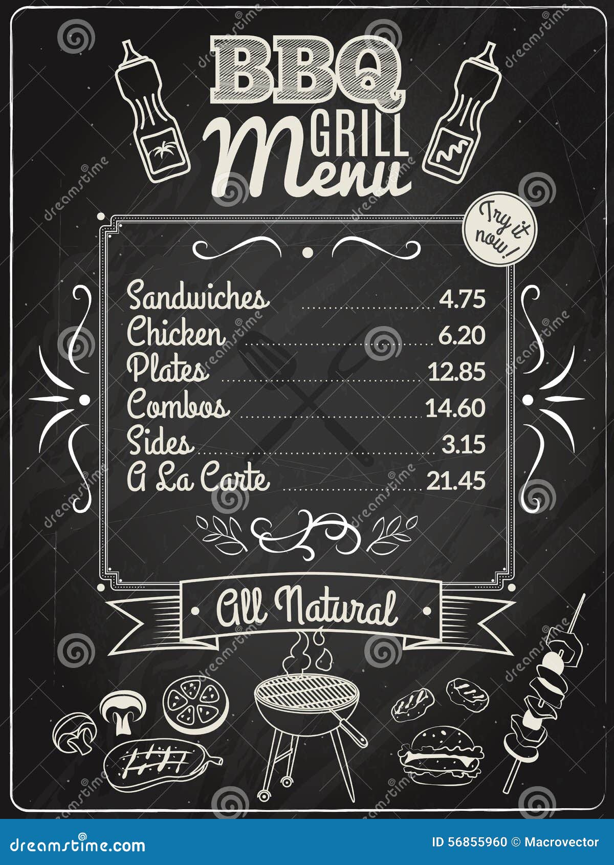 Grill Menu Chalkboard stock vector. Illustration of ketchup - 56855960