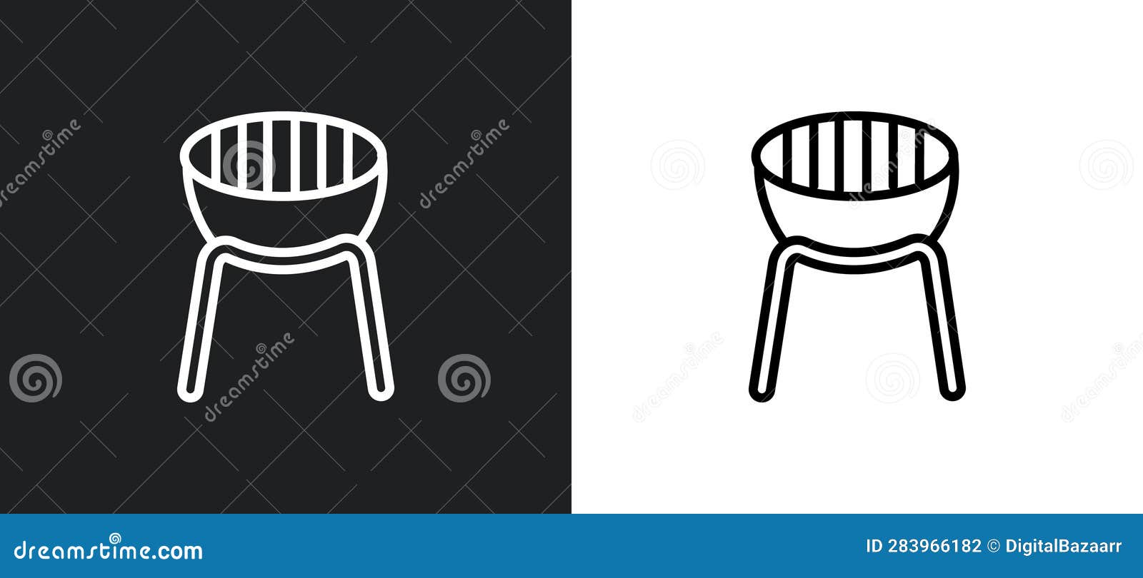 Grill Outline Icon in White and Black Colors. Grill Flat Vector Icon ...