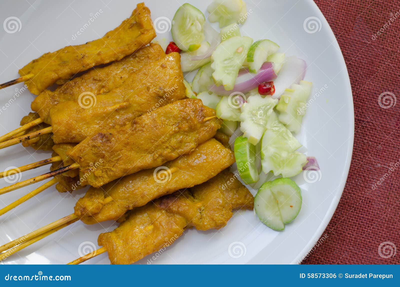 Grill pork satay stock photo. Image of lettuce, peppers - 58573306