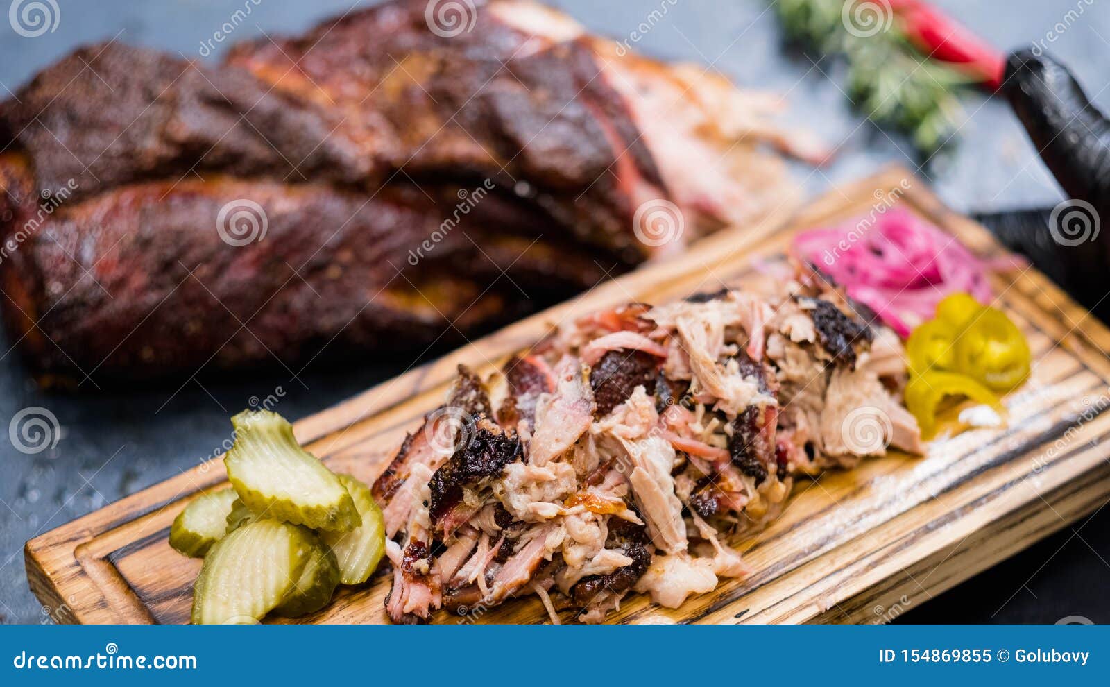 Grill Restaurant Menu Pulled Pork Wooden Board Stock Image - Image of ...