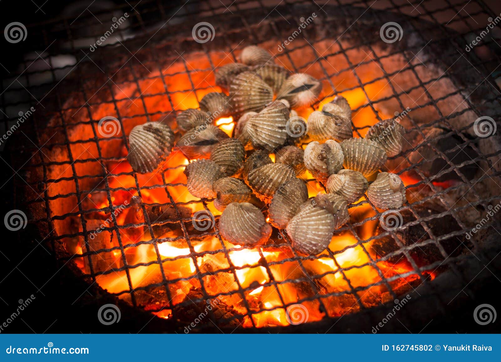 Grill Shellfish with Hot Fire Camping for Make Stock Photo - Image of ...