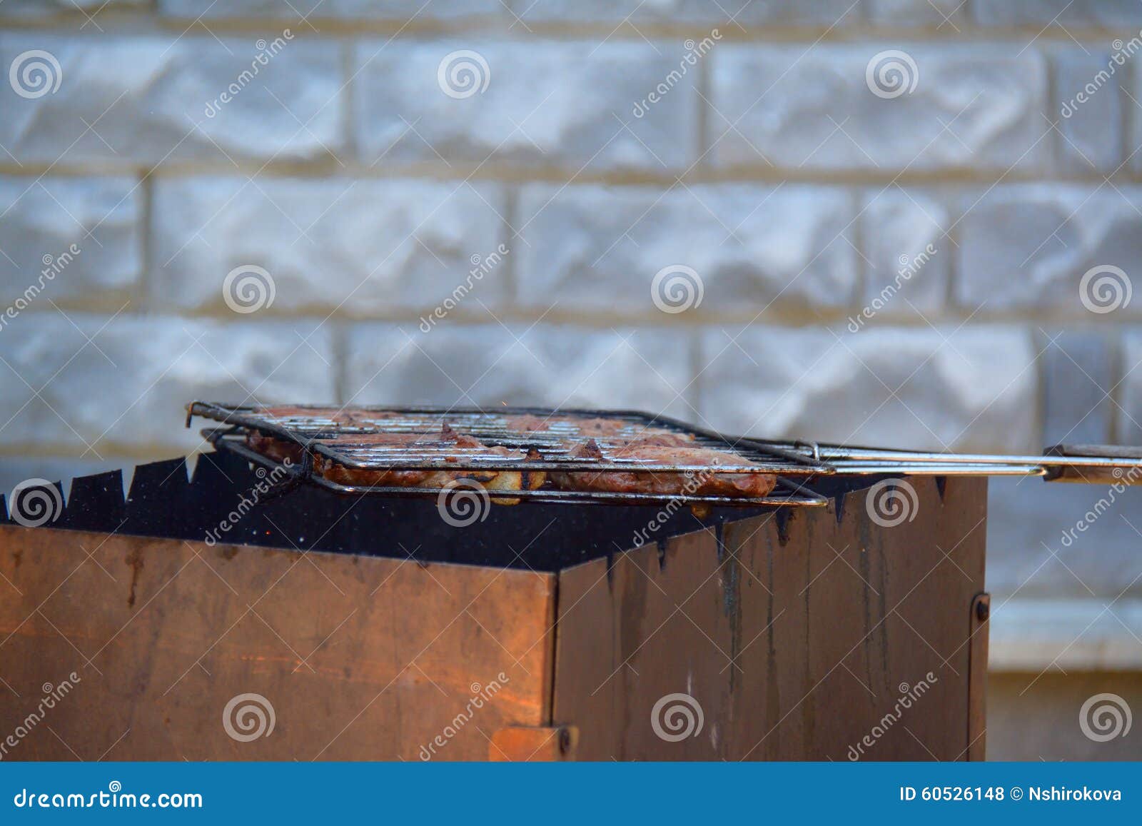 Grill with Steaks for the Barbecue, Side View Stock Photo - Image of ...
