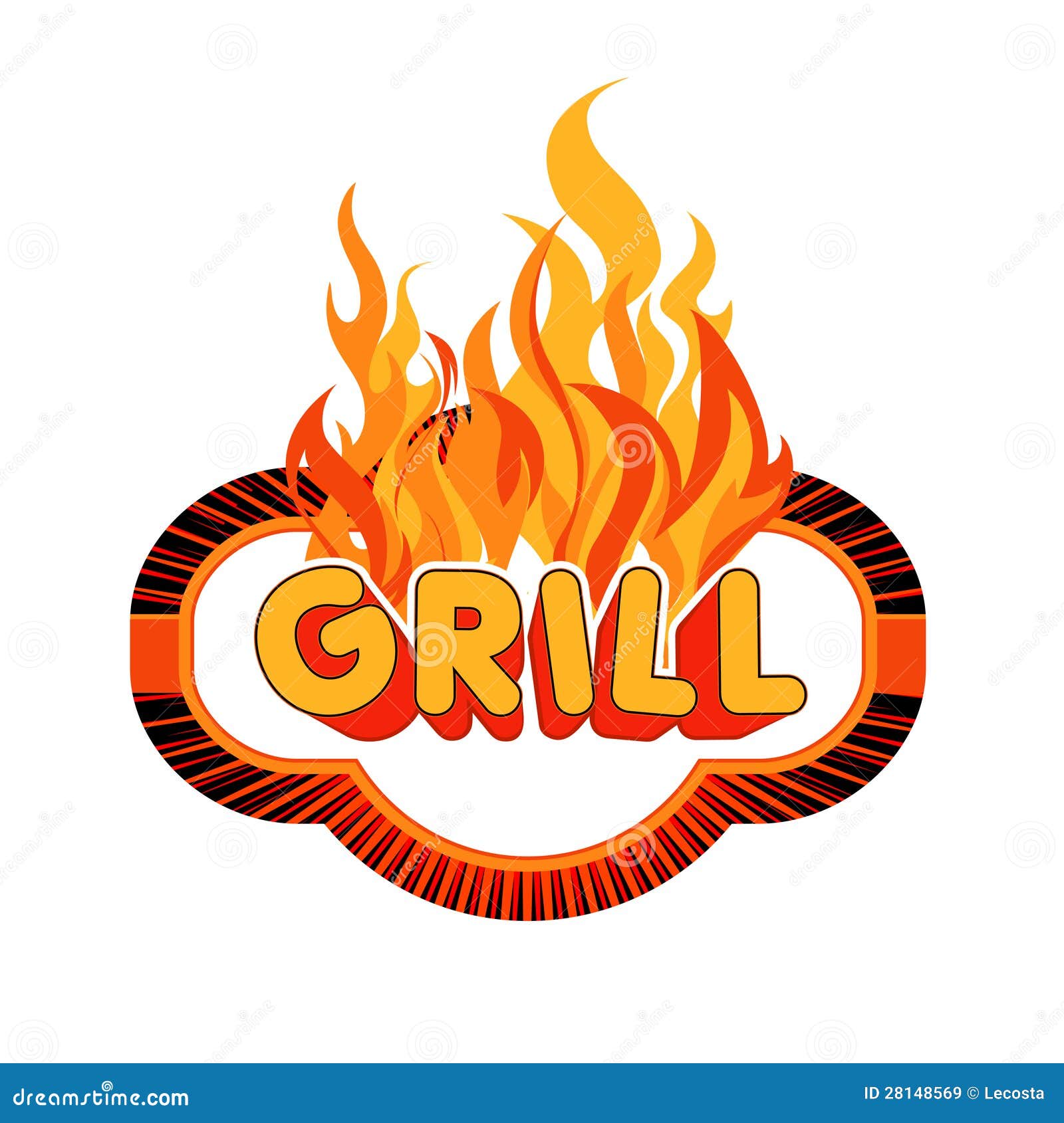 Grill Sticker on Flames Background. Stock Vector - Illustration of food ...