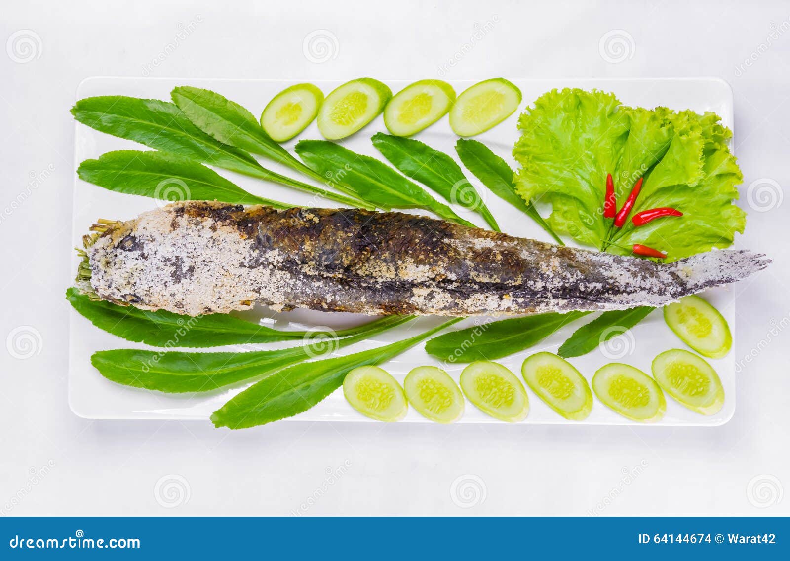 Grill Striped Snakehead Fish with Salt Coated Stock Photo - Image of ...