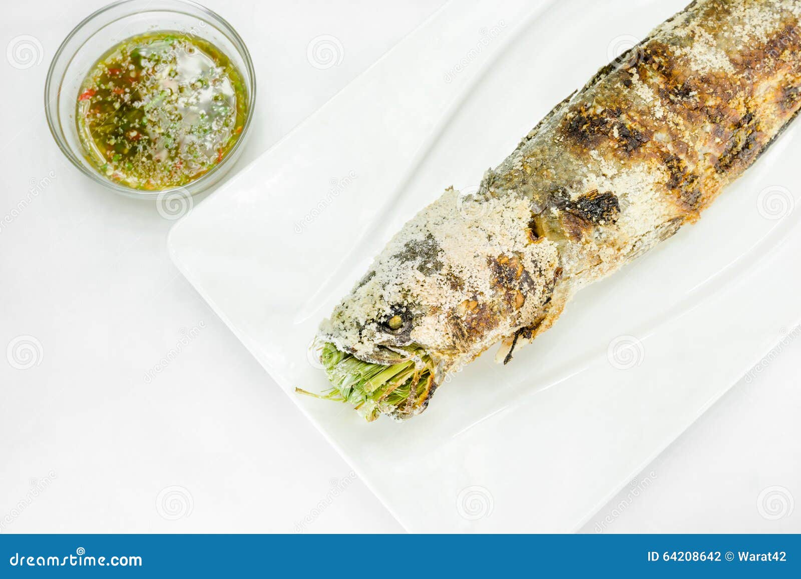 Grill Striped Snakehead Fish with Salt Coated Stock Photo - Image of ...